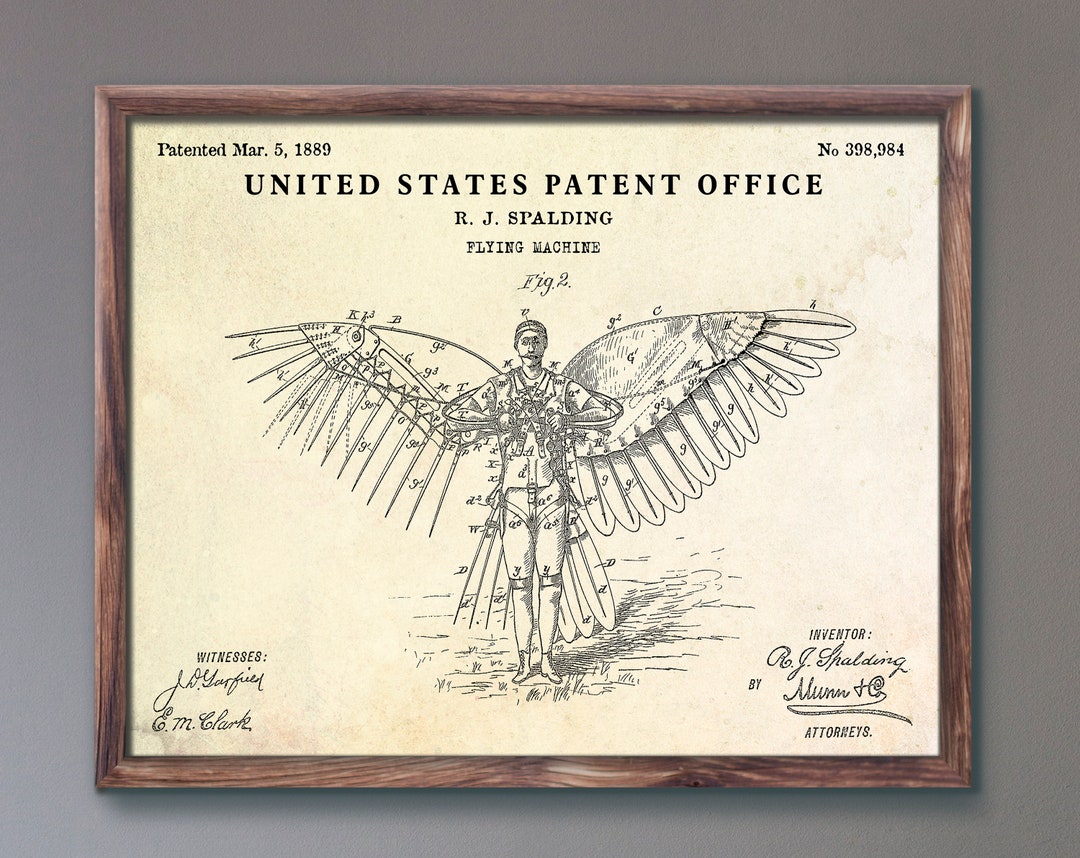 Flying Machine 1889 Patent Print. Aviation Antique Decor. Aircraft ...