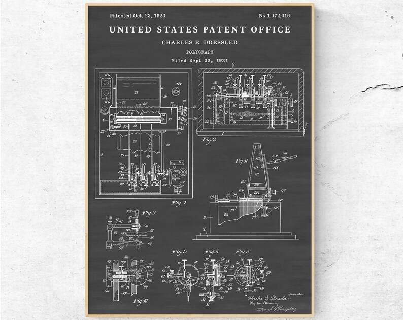 Polygraph 1923 Patent Print. Lie Detector Invention Blueprint Poster ...