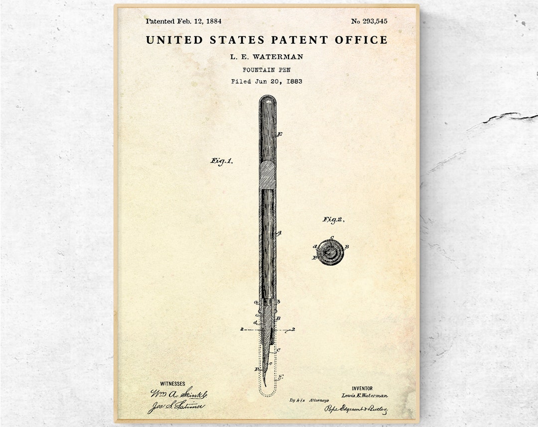 Fountain Pen 1884 Patent Print, Office Supply Store Vintage Decor ...