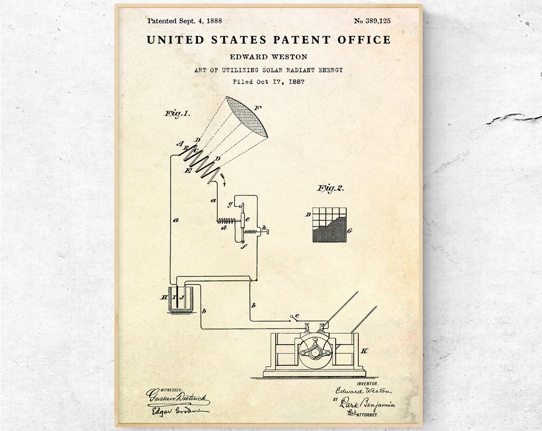 Solar Energy Technology 1888 Patent Print. Renewable Energy Poster ...