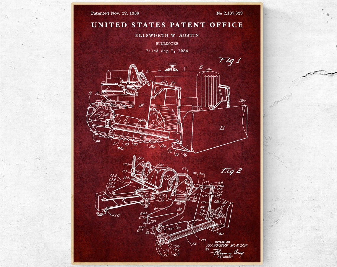 Bulldozer 1938 Patent Print. Heavy Equipment Inventions Earth Mover ...
