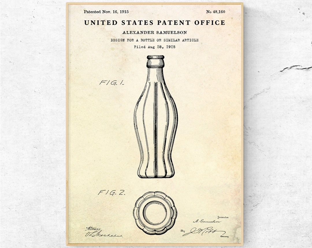 Vintage Coca-cola Bottle Design 1915 Patent Print. Coke Bottle ...
