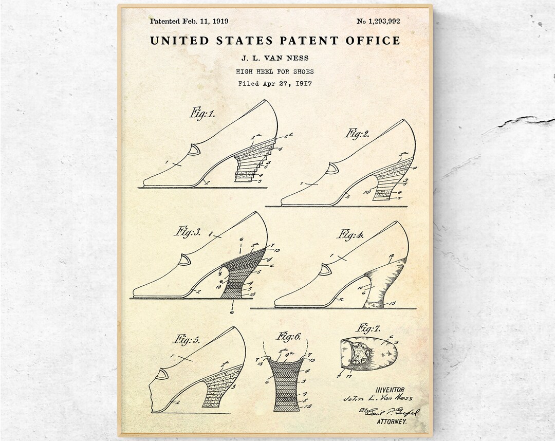 High Heels Shoes 1919 Patent Print. Women Fashion Inventions Blueprint ...