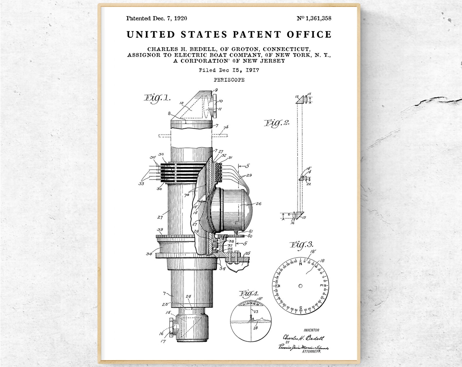 Periscope Patent Print. Vintage Submarine Blueprint Naval Wall | Etsy