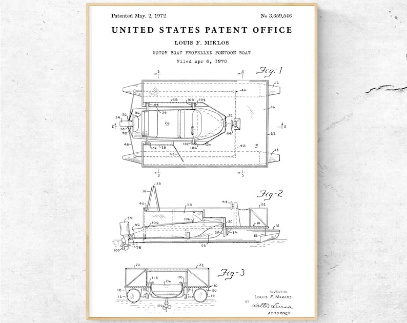 Pontoon Boat 1972 Patent Print. Inventions Blueprint Poster. - Etsy