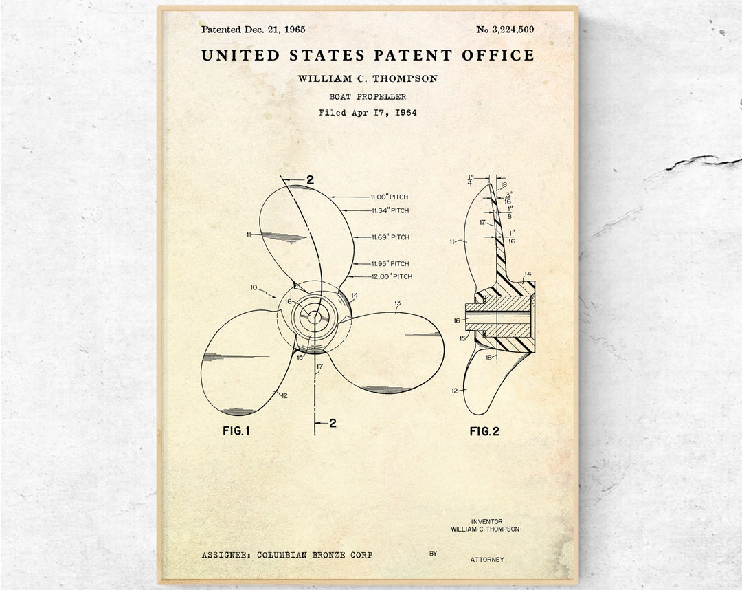 Boat Propeller 1964 Patent Print. Vintage Inventions Blueprint, Boat ...