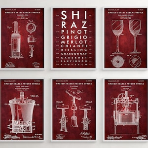 Wine Wall Art, Eye Chart Wine Types Sign, Wine Patent Prints. Man Cave ...