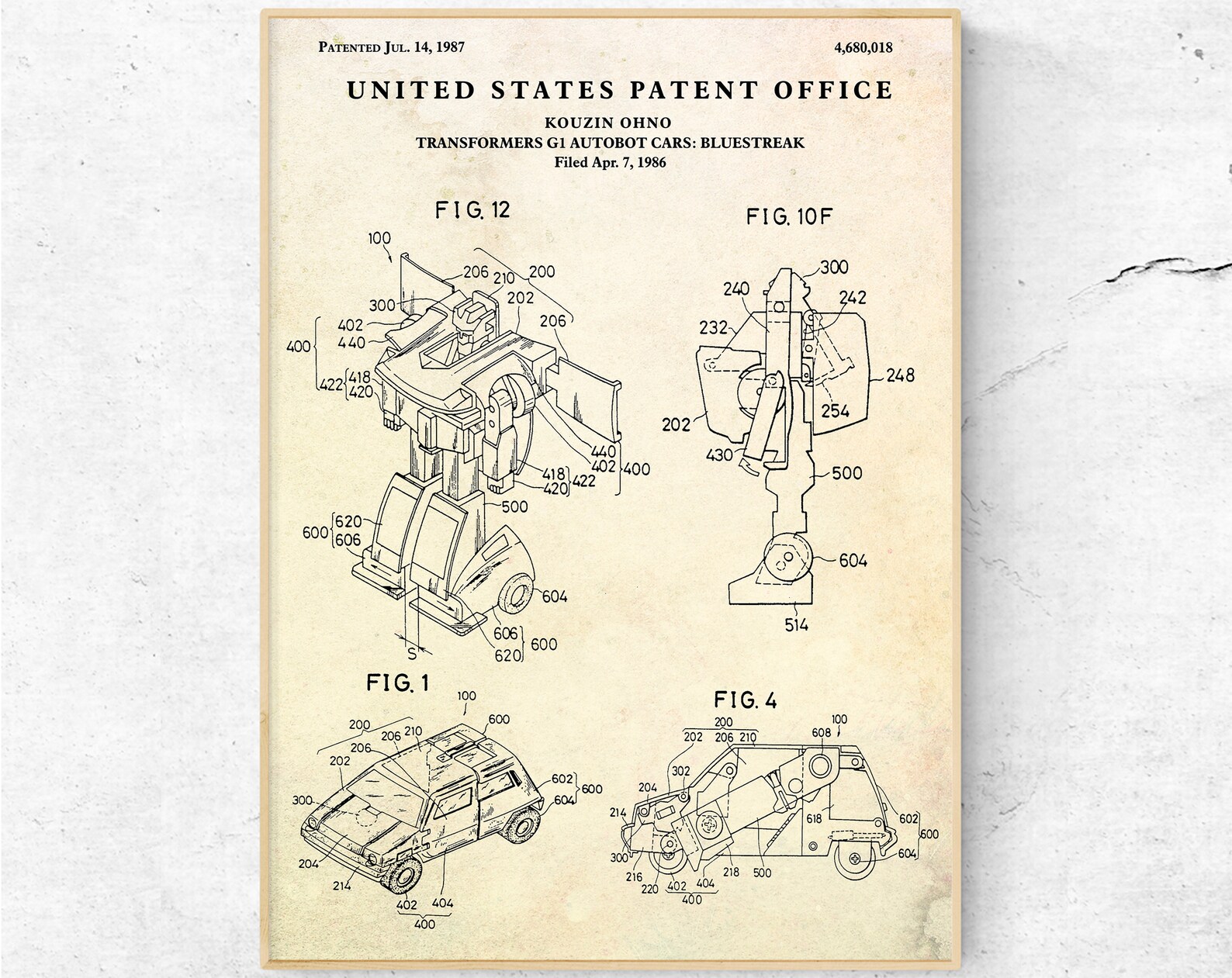 G1 Autobots Bluestreak Patent Prints Blueprint Poster Decor - Etsy