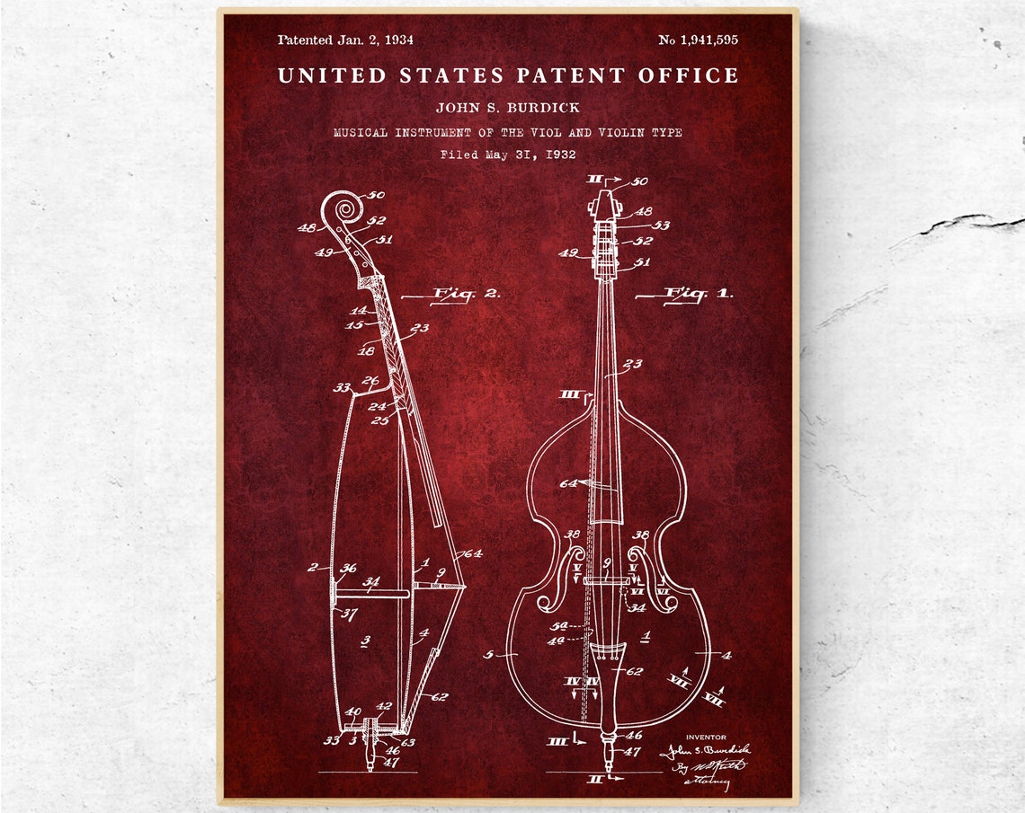 Cello 1934 Patent Print. Musical Instrument Invention Contrabass ...