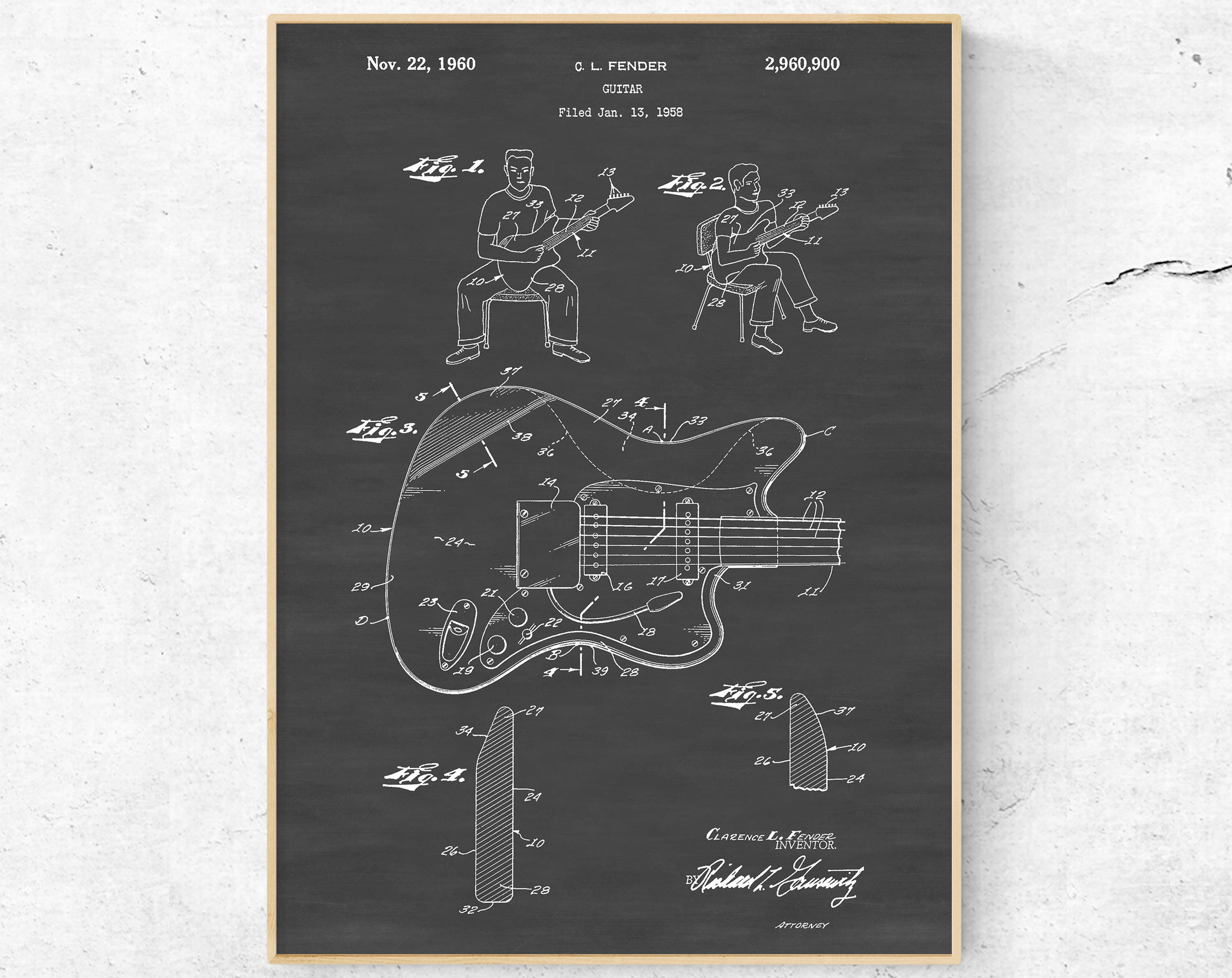 Fender Guitar Patent Print. Electric Guitar Poster. Guitar | Etsy