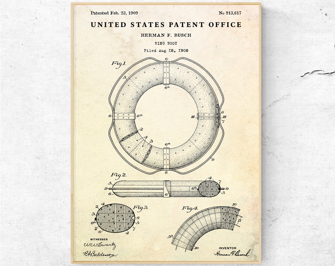 Ring Buoy 1909 Patent Print. Sailing Vintage Inventions Blueprint ...