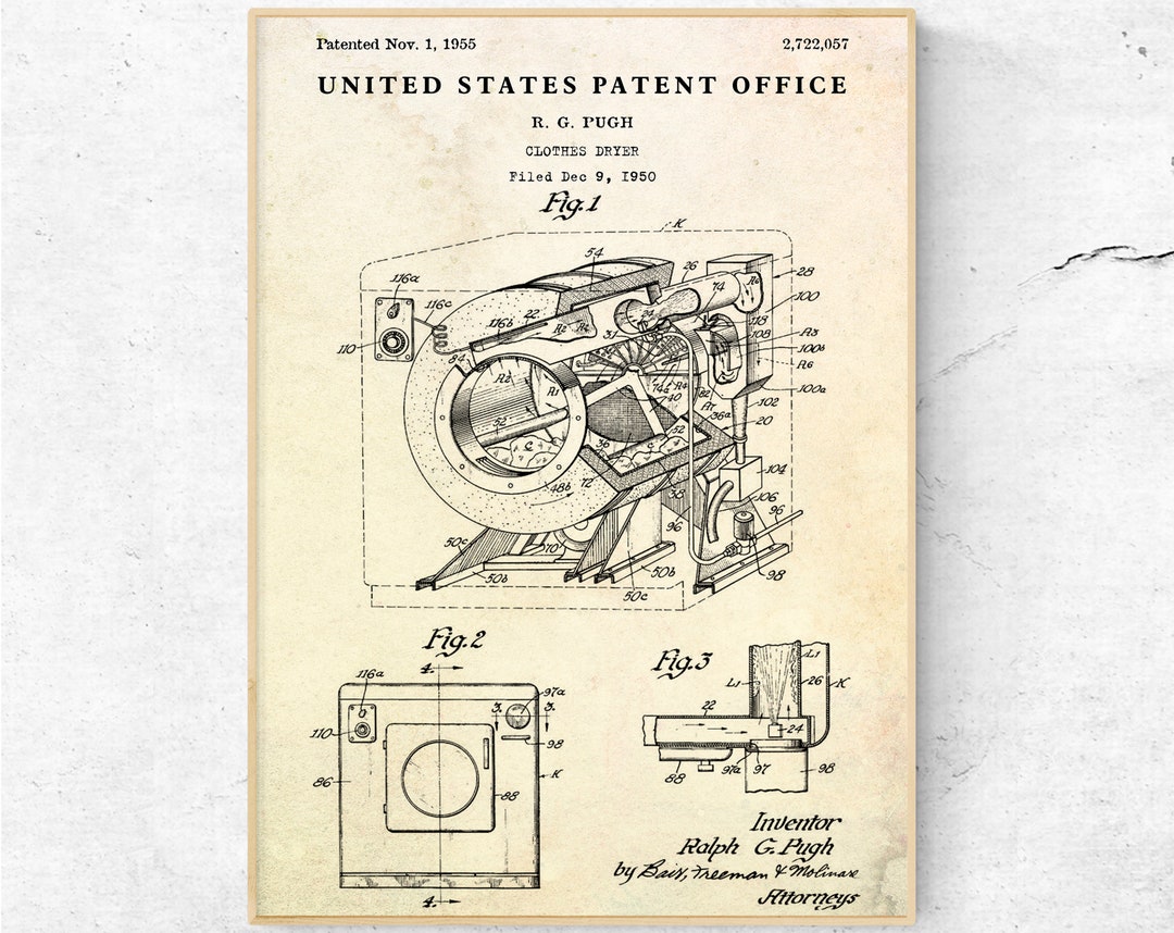 Clothes Dryer 1955 Patent Print. Inventions Blueprint Wall Art. Dryer ...