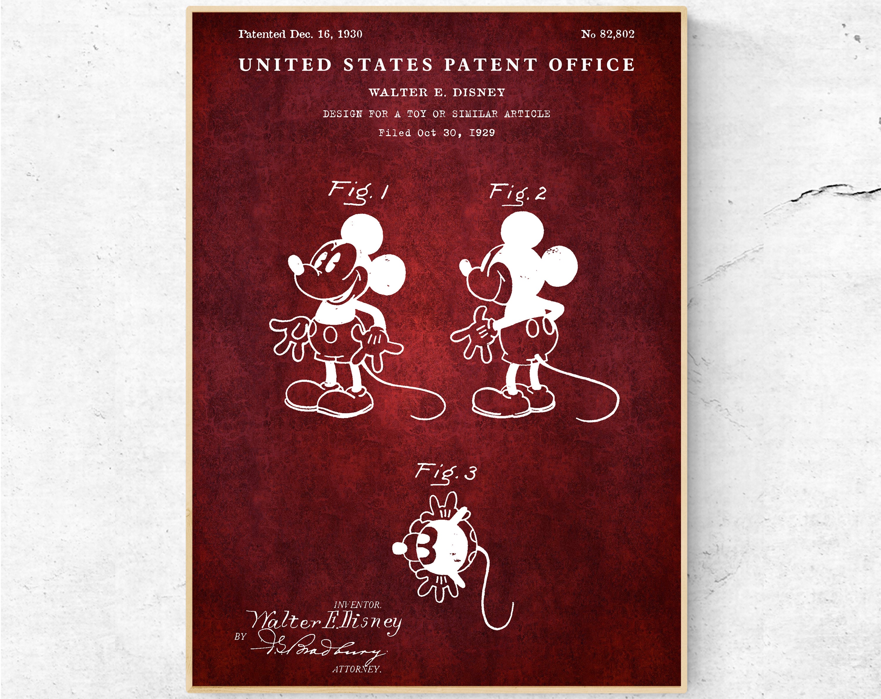 Mickey Mouse 1930 Patent Wall Art Print. Cartoon Legendary Character ...