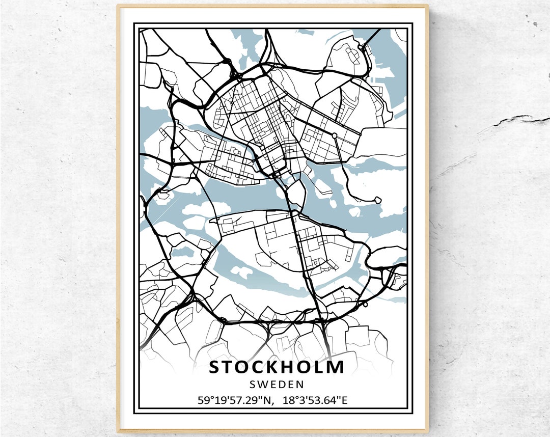 Stockholm City Map Print, Modern Minimalist Map Wall Art, Sweden Travel ...