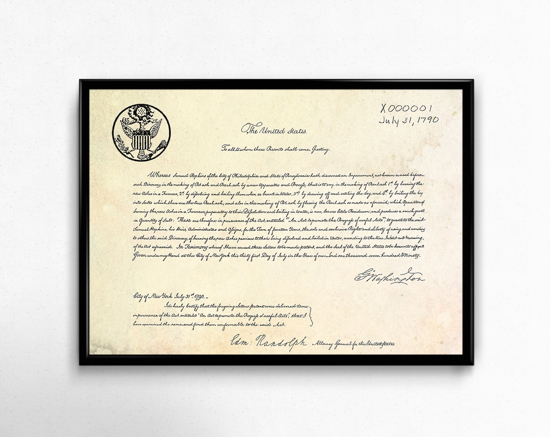 The Very First US Patent 1790 Patent Print. Historical Rare Poster ...