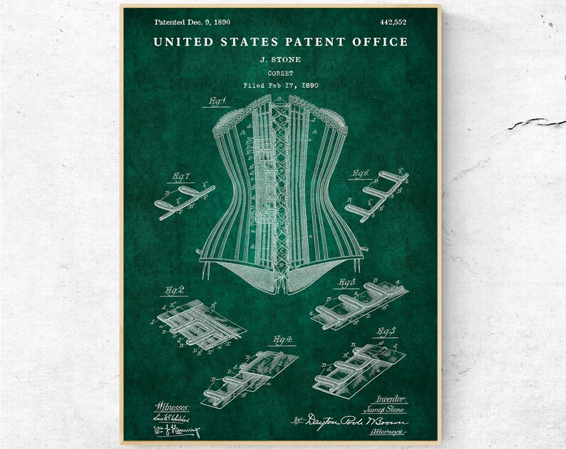 Hourglass Corset 1890 Patent Print. Lingerie Antique Blueprint Poster ...