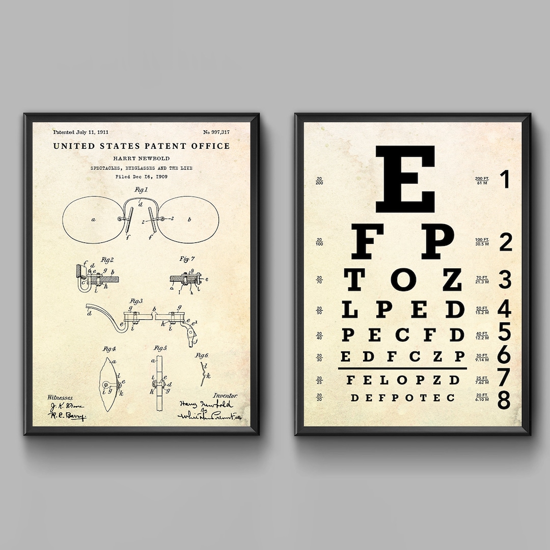 Snellen Eye Chart & Glasses Patent Wall Art, Optometry Wall Art ...