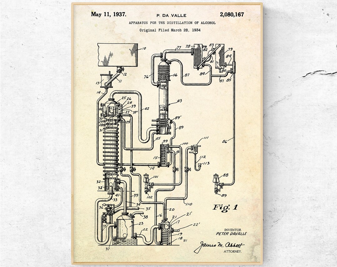 Alcohol Distillation 1937 Patent Print. Distillery Blueprint. Making ...