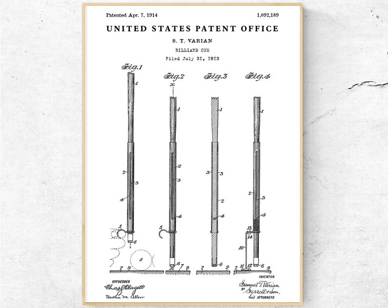 Billiard Cue Vintage Patent Art Print. Blueprint Poster. - Etsy