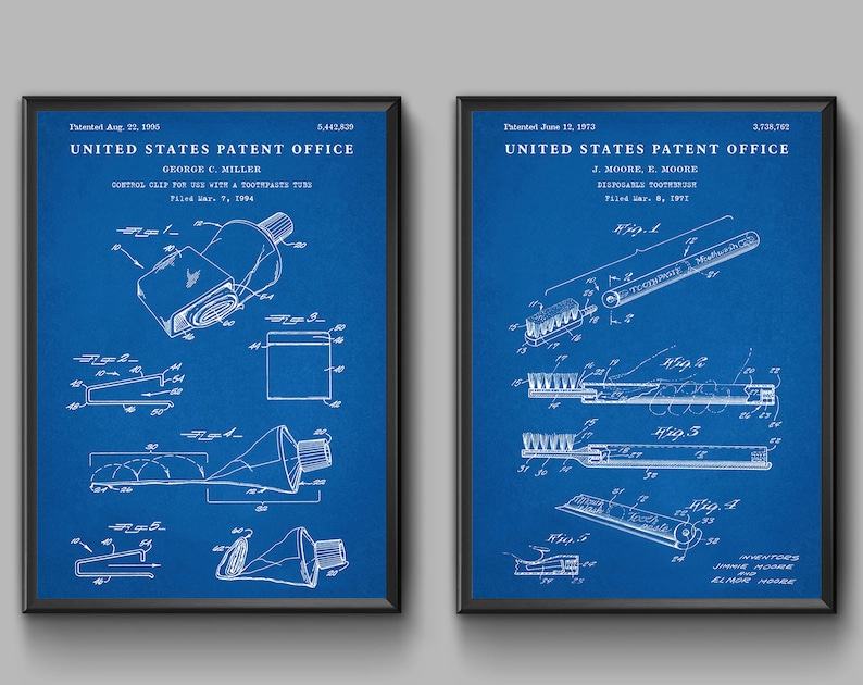 Bathroom Decor. Toothpaste & Toothbrush Patent Poster, Teeth Care ...