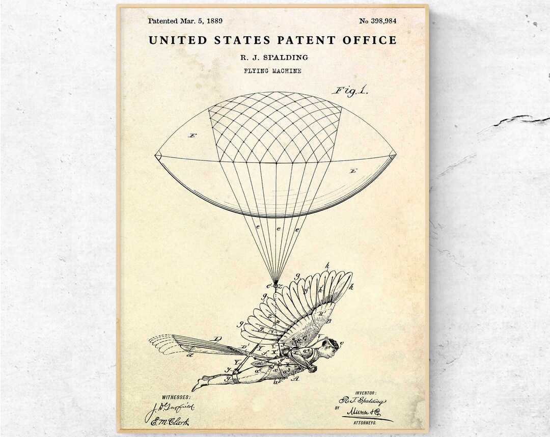 Flying Machine 1889 Patent Print. Aviation Vintage Invention. Aircraft ...