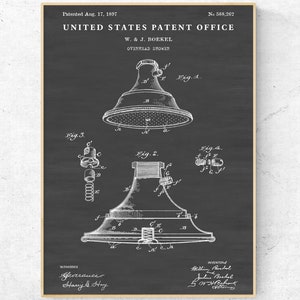 Bathroom Wall Decor. Shower Head Patent Print. Vintage Blueprint Art ...