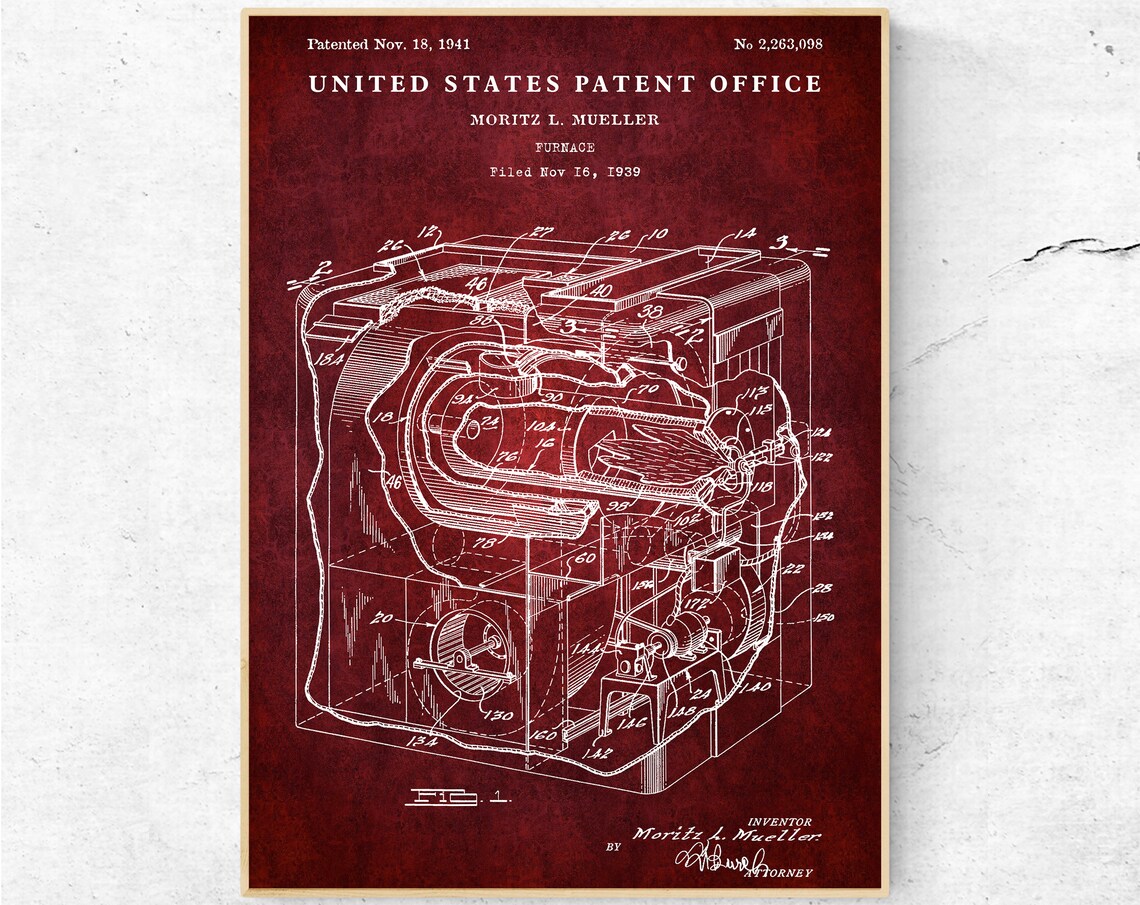 Furnace 1941 Patent Print. Heating Inventions HVAC Wall Art, Blueprint ...