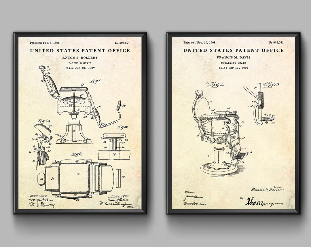 Barber Chair Vintage Patent Wall Art. Hairdressing Inventions Poster ...