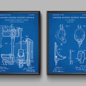 Urinal & Toilet Flush Patent Wall Art, Plumbing Inventions, Mens ...
