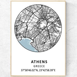 Athens City Map Print, Modern Map Wall Art, Greece Travel Gift Poster ...