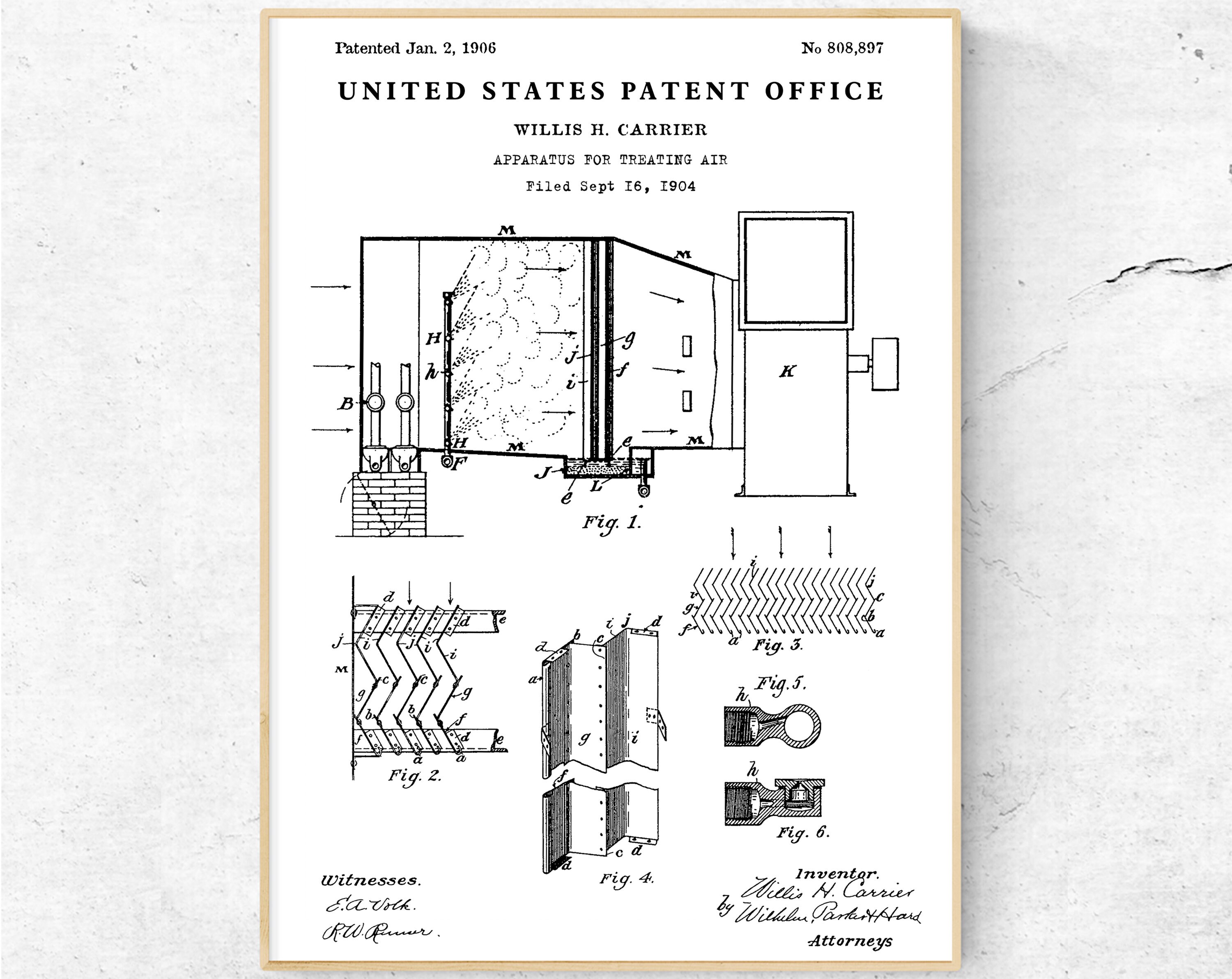First Carrier Air Conditioner 1906 Patent Print. Air Conditioning ...
