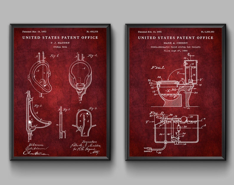 Toilet Patent Wall Art. Urinal & Toilet Flush Inventions Mens - Etsy