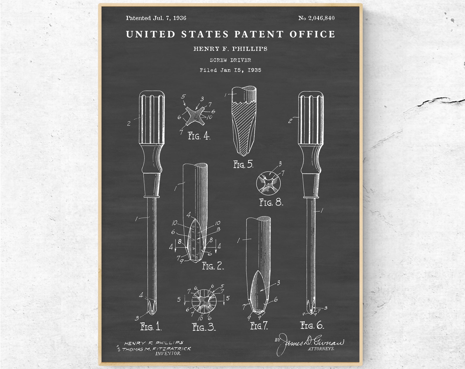 Phillips Screwdriver 1936 Patent Art Print. Carpenter, Woodworker Gift ...