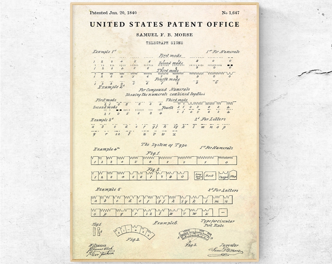 Morse Code 1840 Patent Print. Telegraph Inventions Blueprint Poster ...