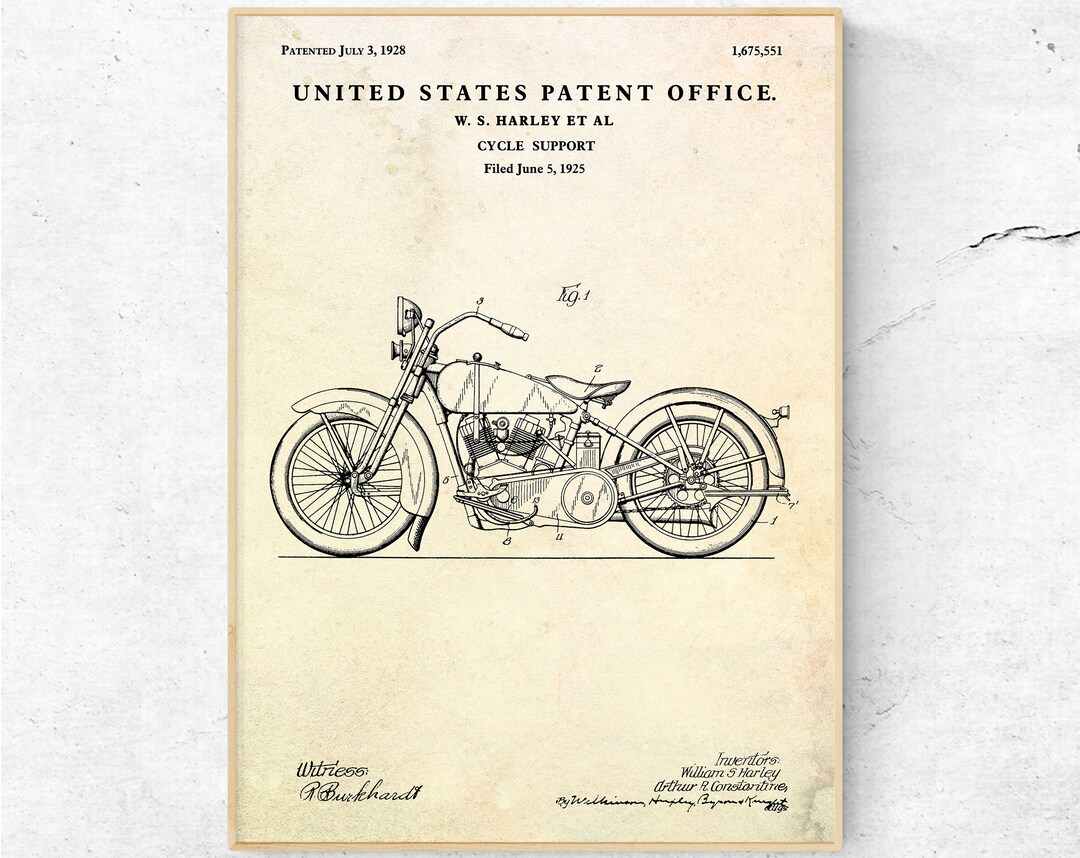 Motorcycle 1928 Vintage Patent Print. Moto Inventions Blueprint Poster ...