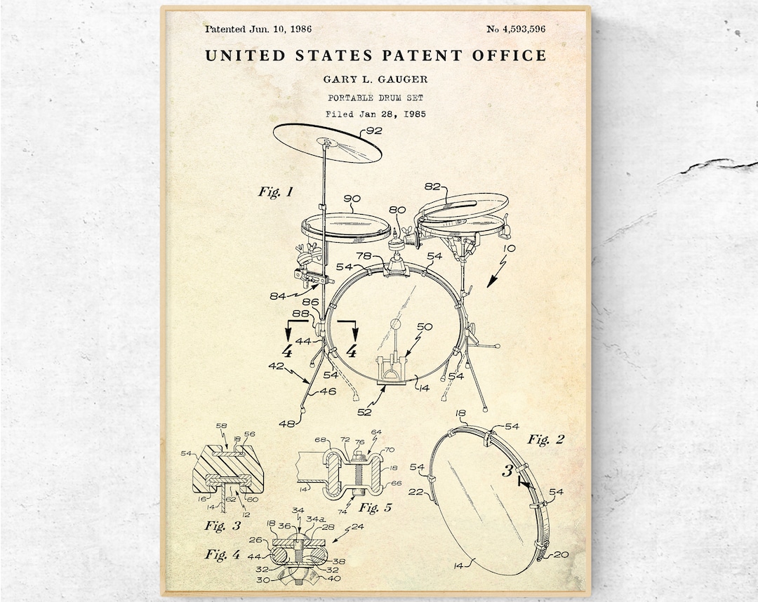 Drum Patent Print. Drum Kit Blueprint Poster. Music Room Decor. Drummer ...