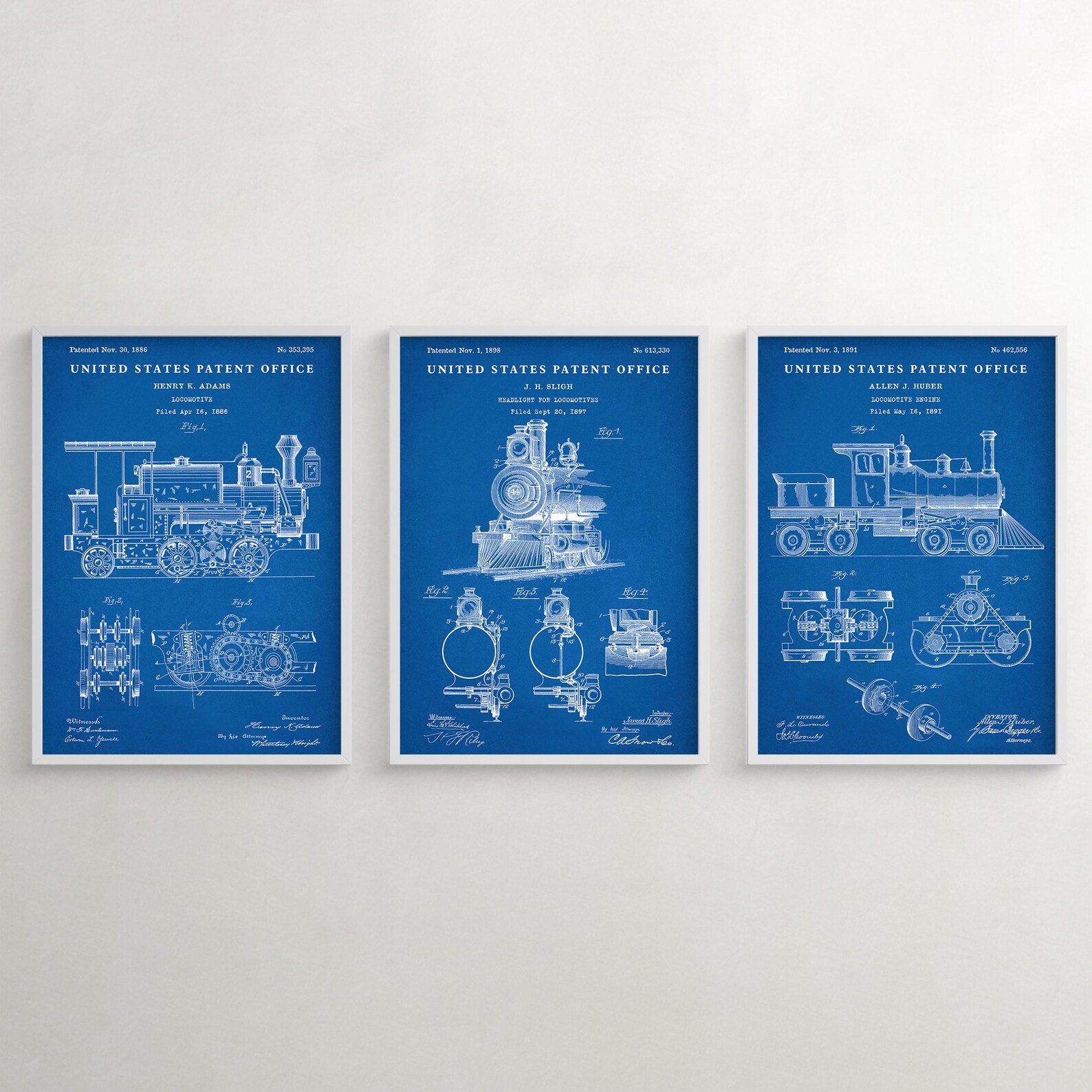 19th Century Steam Locomotive Patent Wall Art, Antique Railway ...