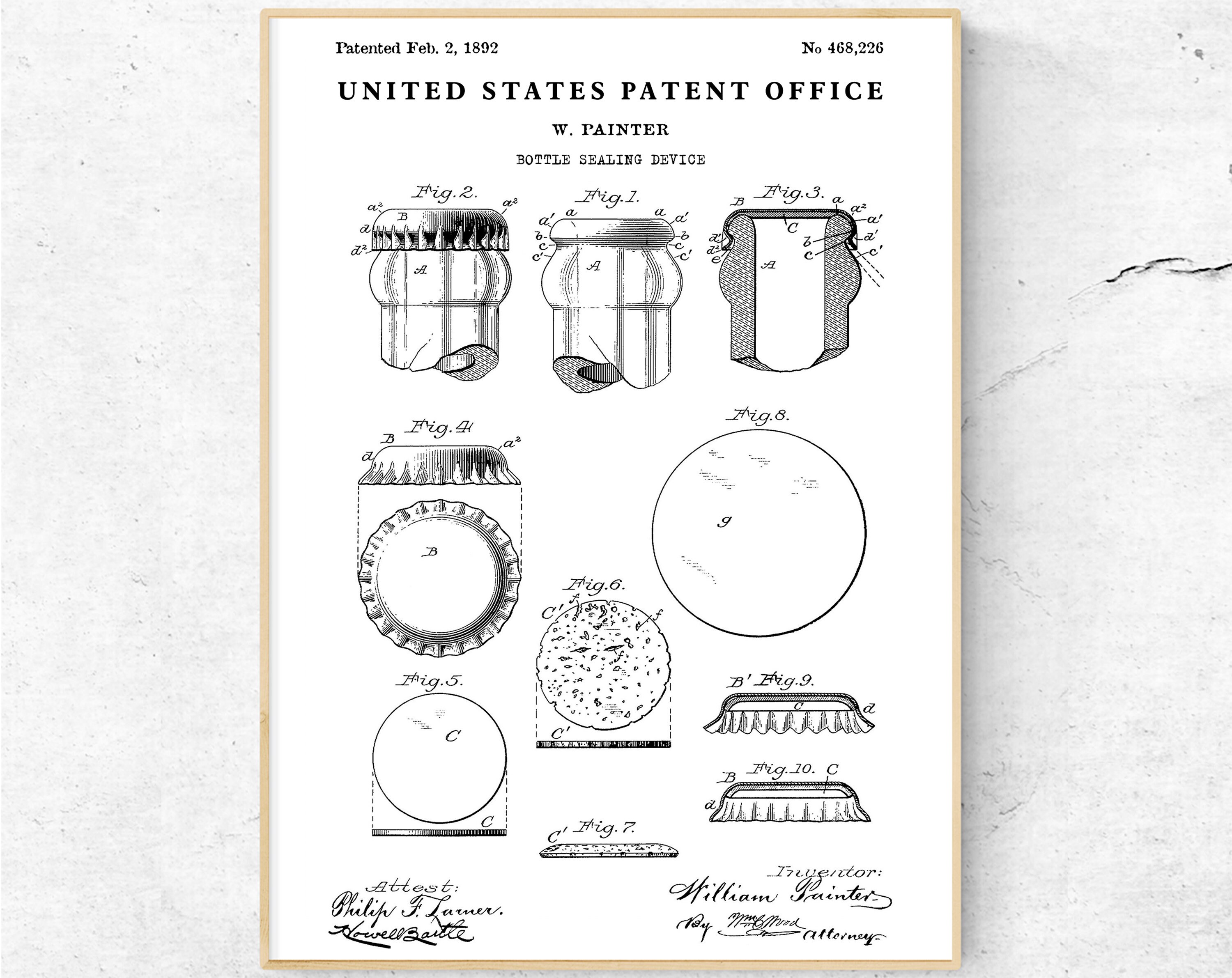 Bottle Cap 1892 Patent Print, Beer Invention Blueprint Poster, Pub Bar ...