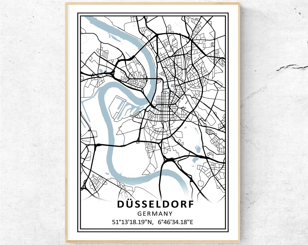 Dusseldorf City Map Print, Map of Düsseldorf Modern Wall Art, Germany ...