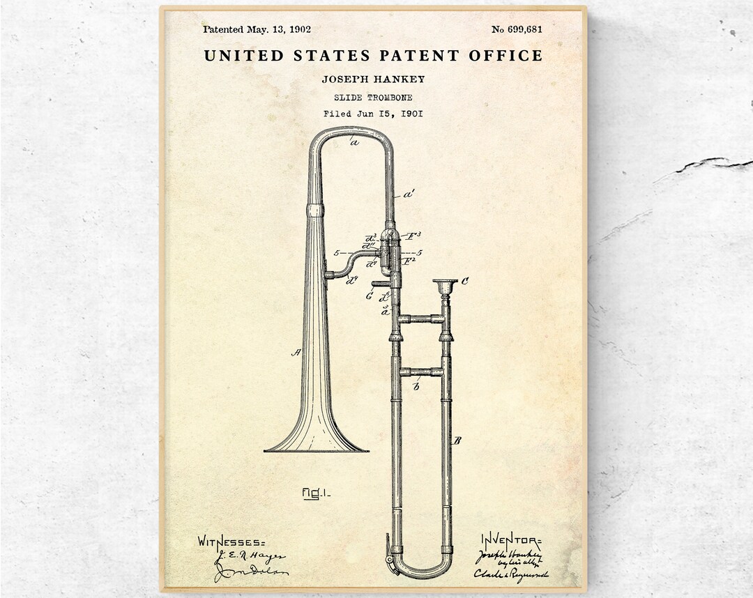 Trombone 1902 Patent Print. Brass Instruments Inventions Blueprint ...
