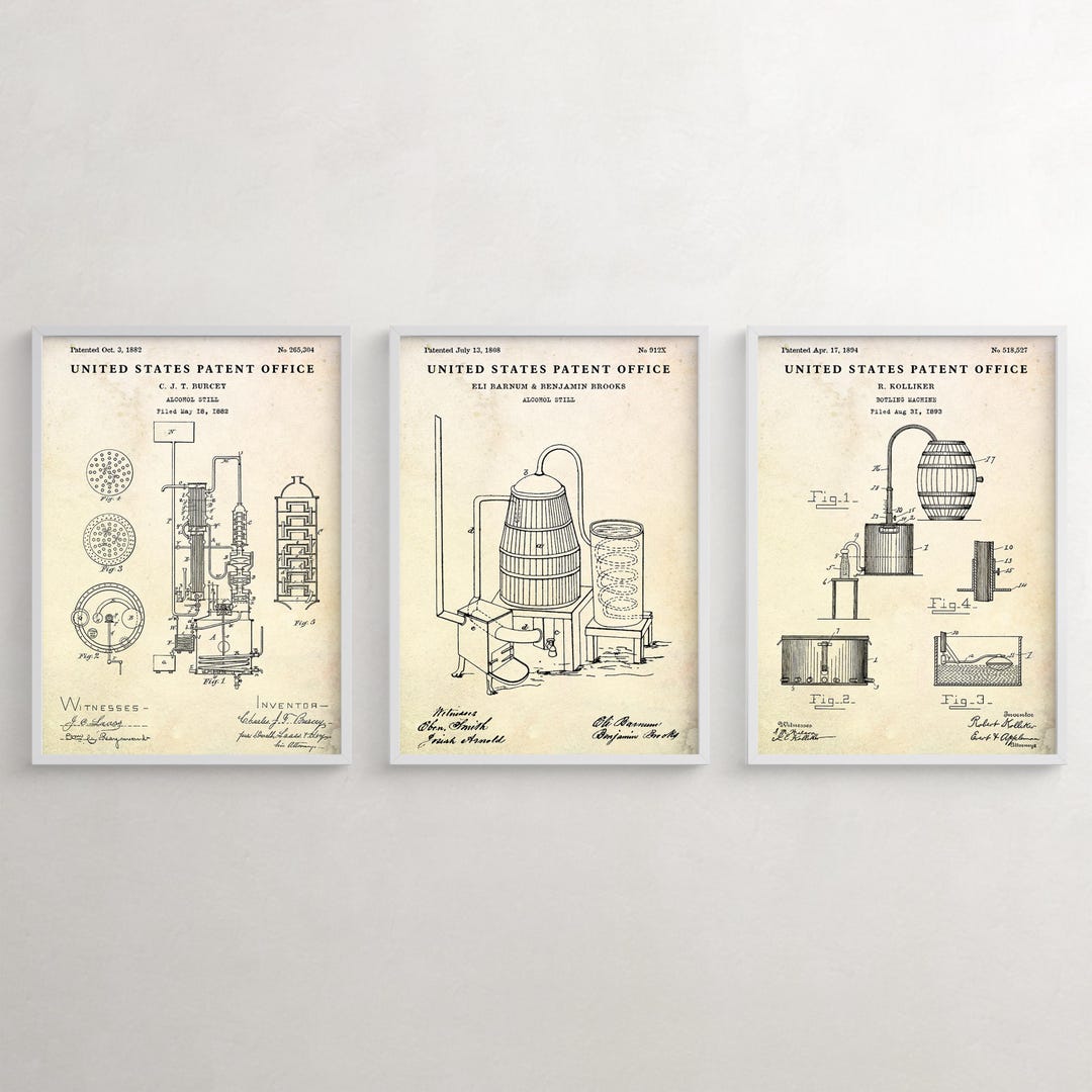 Whiskey Still Patent Posters, 19th Century Distillery Blueprint, Man ...