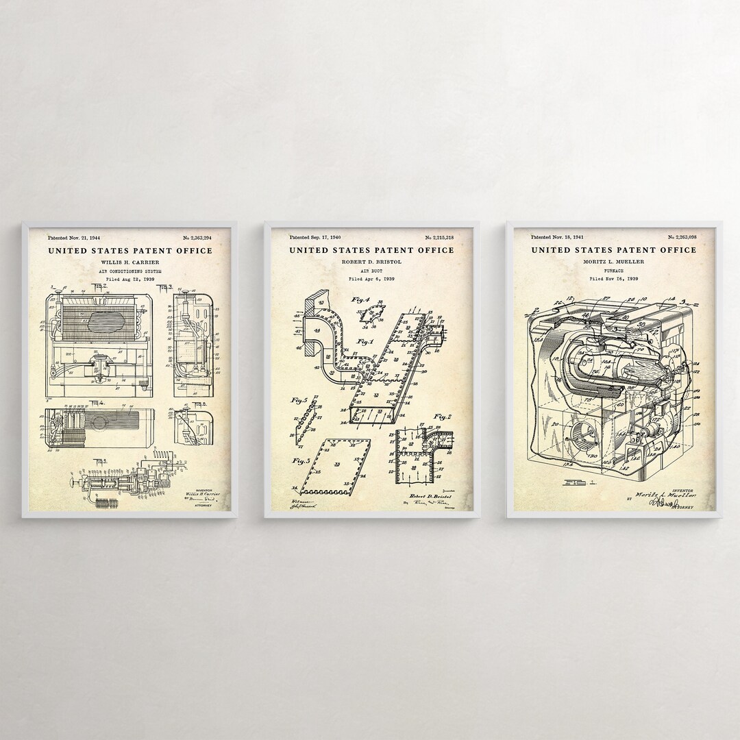 HVAC Tech Patent Wall Art. HVACR Technician Gift, Blueprint Poster ...