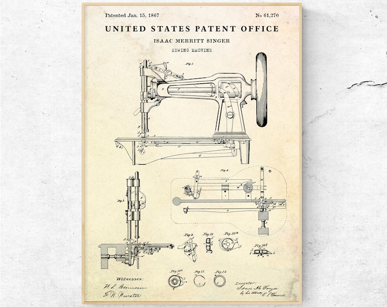 Singer Sewing Machine 1867 Patent Print. Seamstress Gift. Invention ...