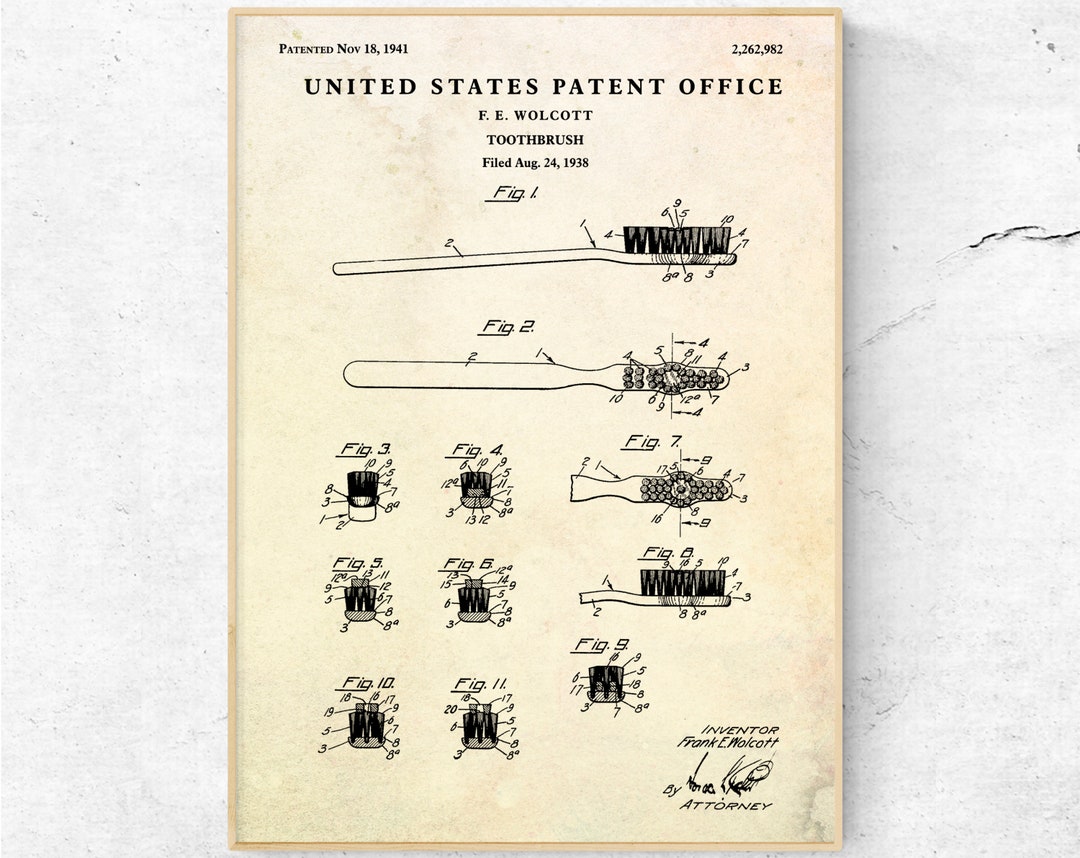 Toothbrush 1941 Patent Print. Bathroom Wall Art, Blueprint Poster ...