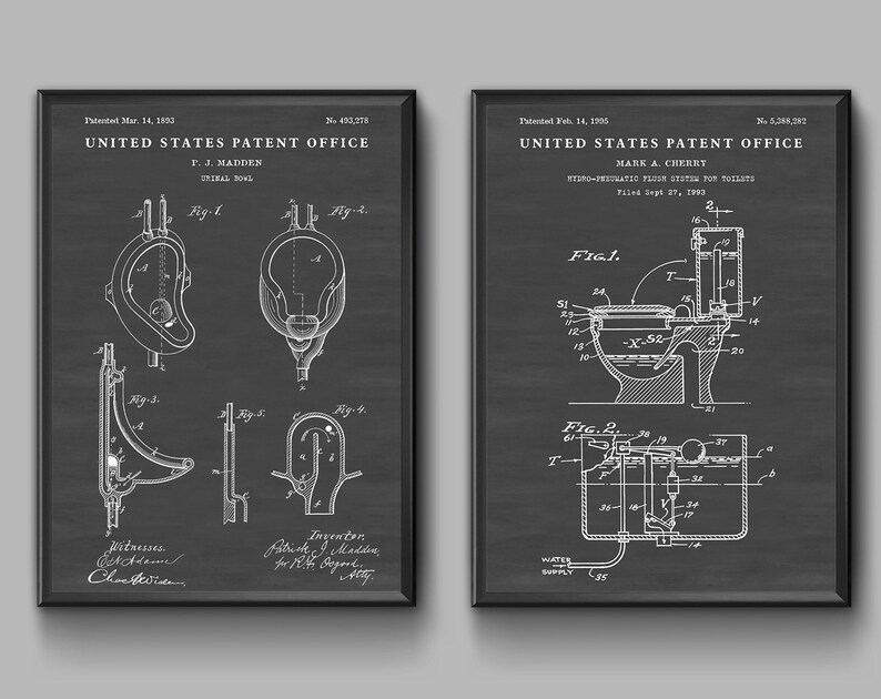 Toilet Patent Wall Art. Urinal & Toilet Flush Inventions Mens - Etsy
