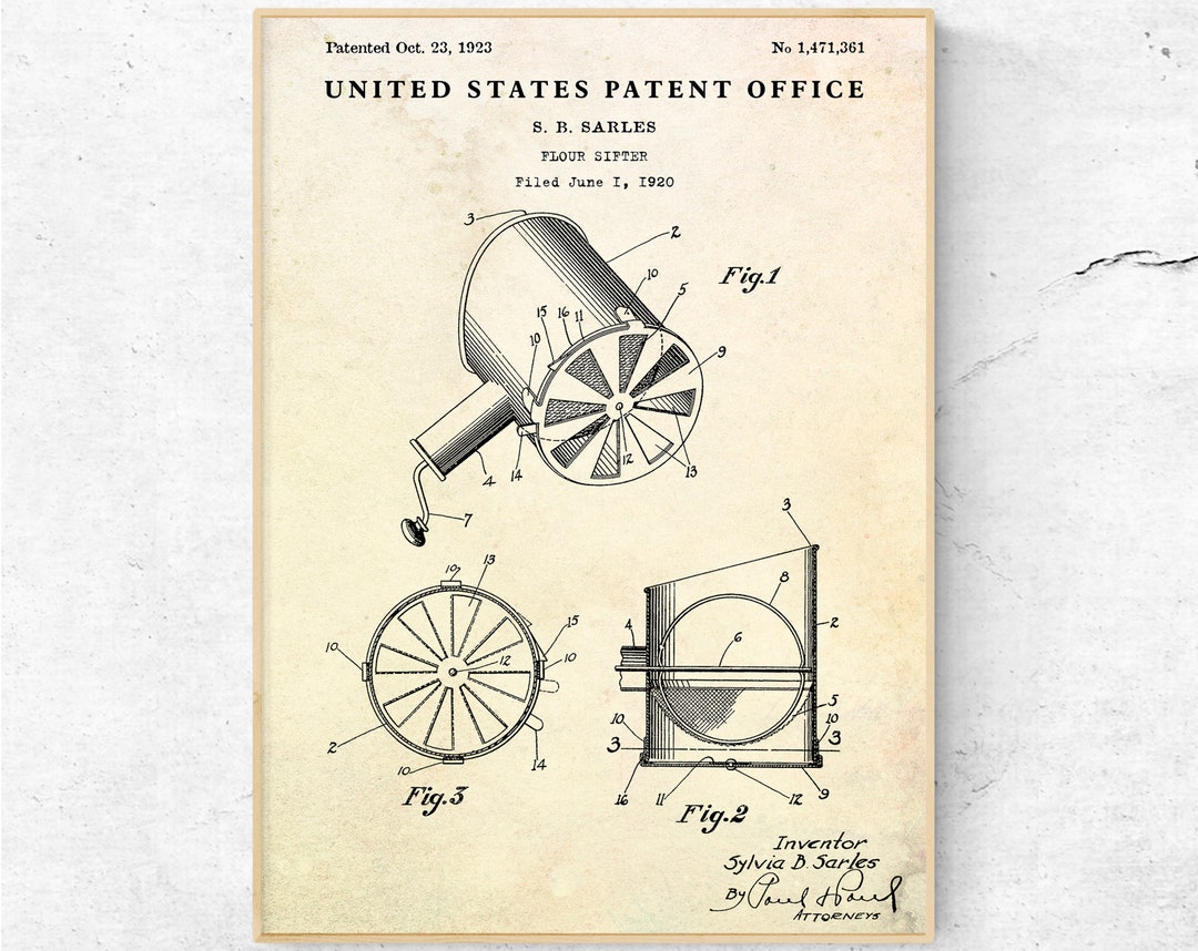 Flour Sifter 1923 Patent Print. Cooking Inventions, Baking Blueprint ...