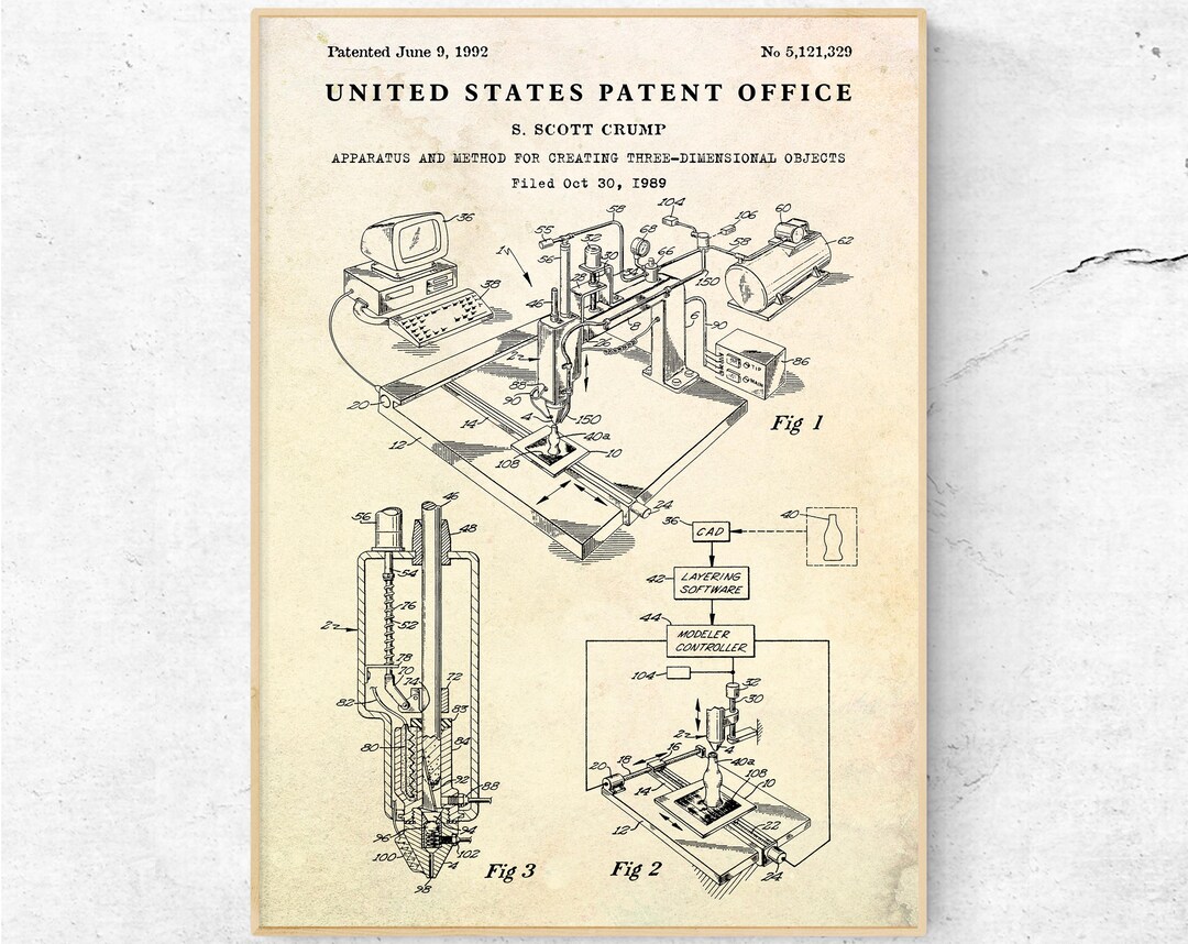 3D Printer Patent Print, 3D Printing Blueprint Poster, Retro Tech Wall ...