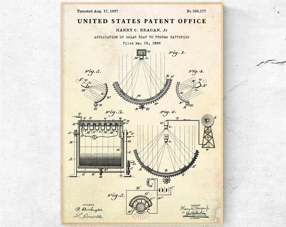 Solar Thermal Batteries 1897 Patent Print. 19th Century Inventions ...