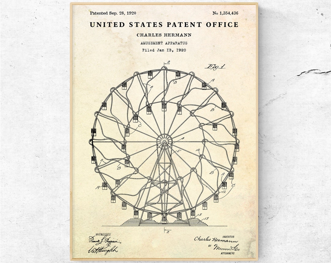 Ferris Wheel 1920 Patent Print. Vintage Inventions Blueprint Poster ...