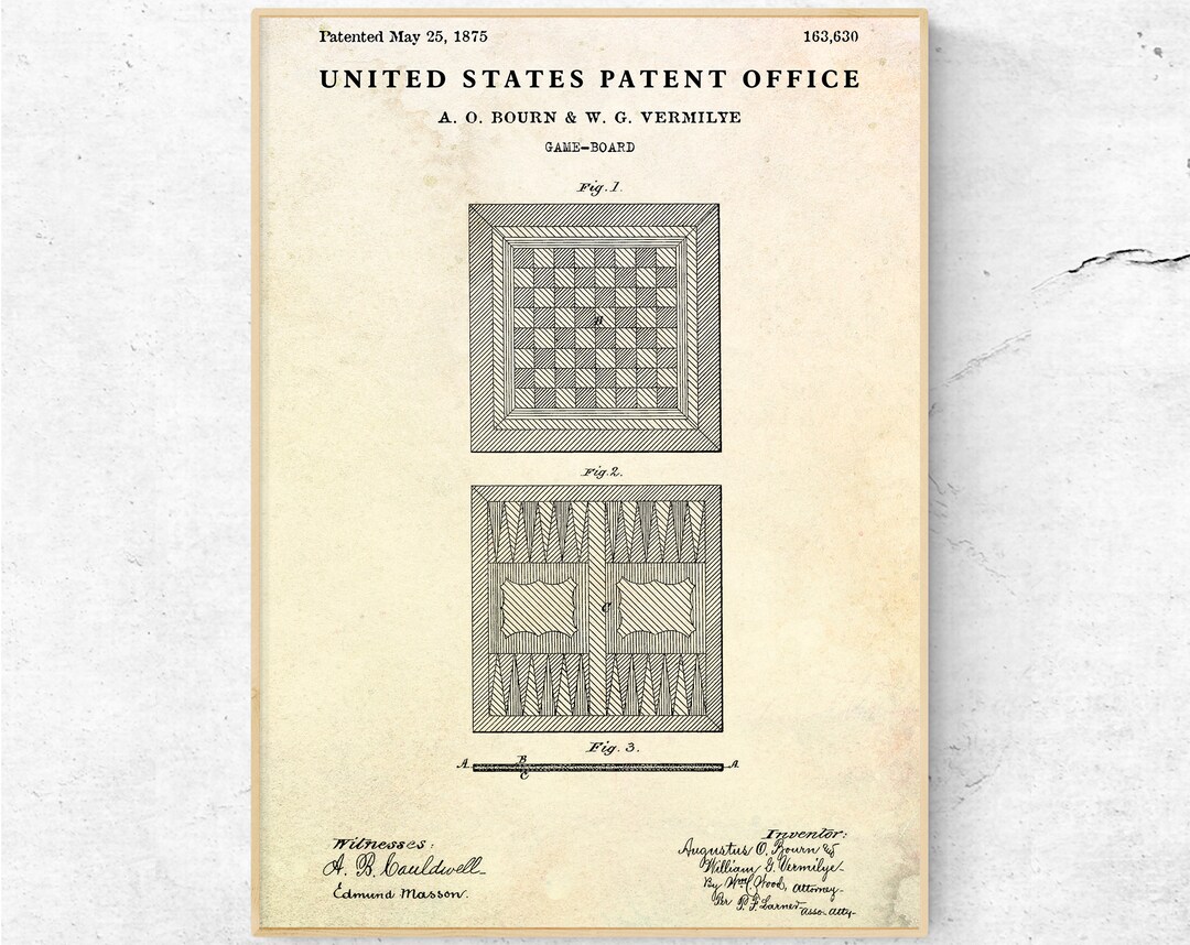 Chess & Backgammon Game Board Patent Print, Inventions Blueprint Poster ...
